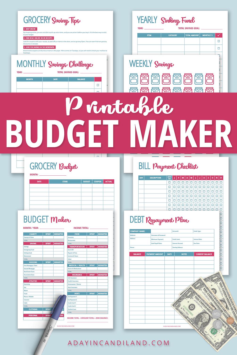 Budget Maker Planning Sheets One Time Offer