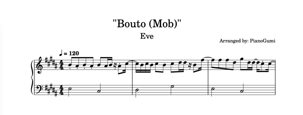 Eve - "Bouto / Mob (暴徒)" - Piano Sheet Music