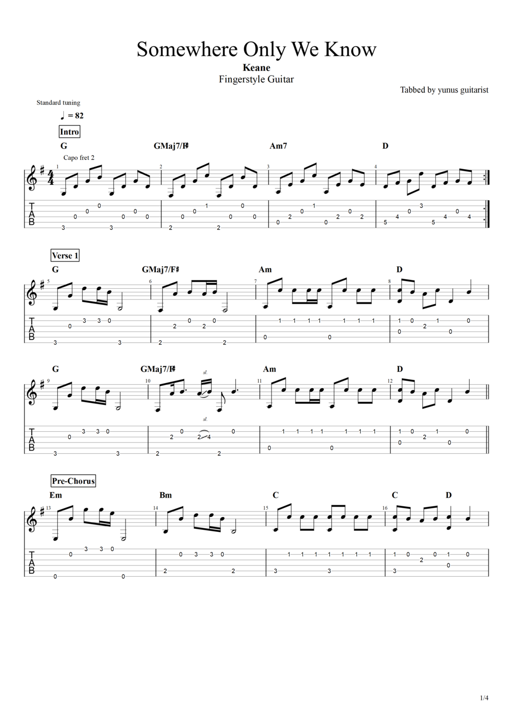 TAB. Somewhere Only We Know - Keane