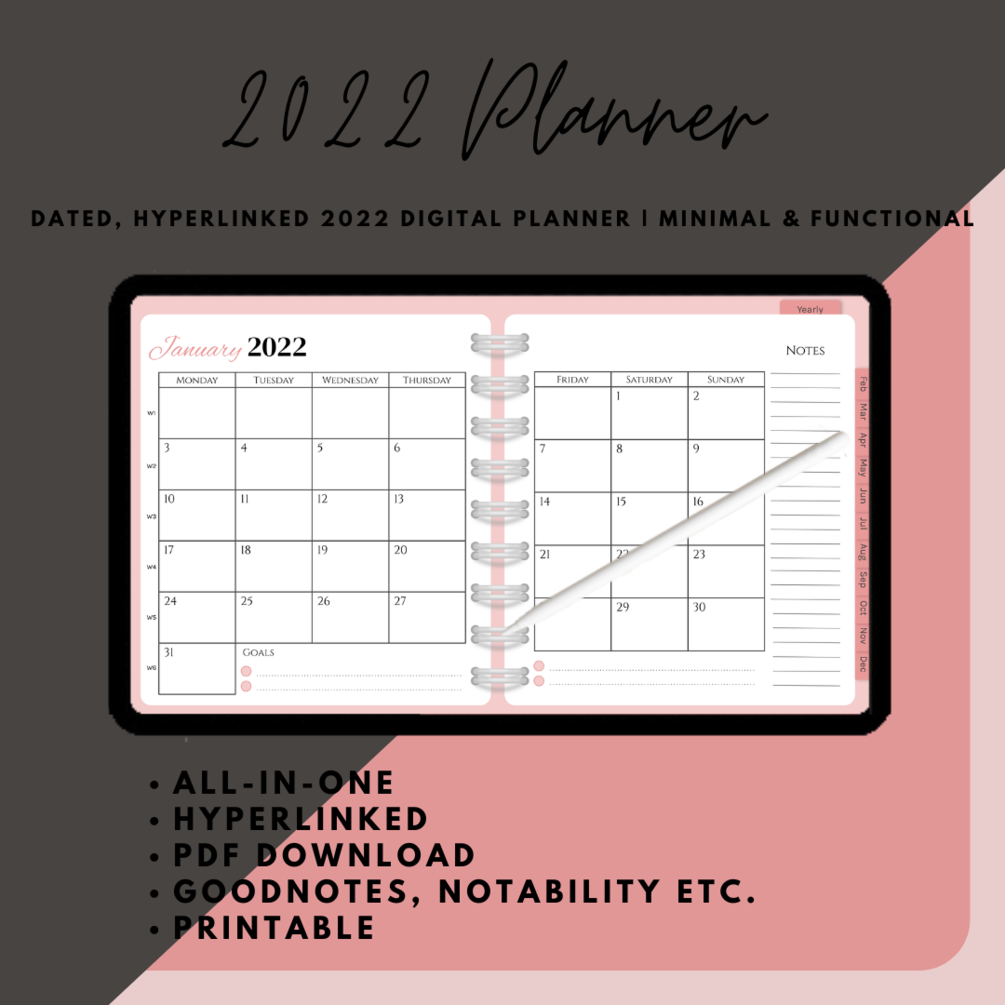 2022 Digital Planner l Goodnotes, Notability etc. l Hyperlinked, Dated ...