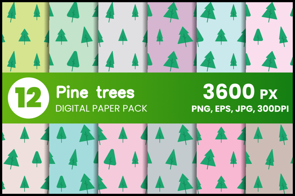 Pine trees 12 Digital Paper Set