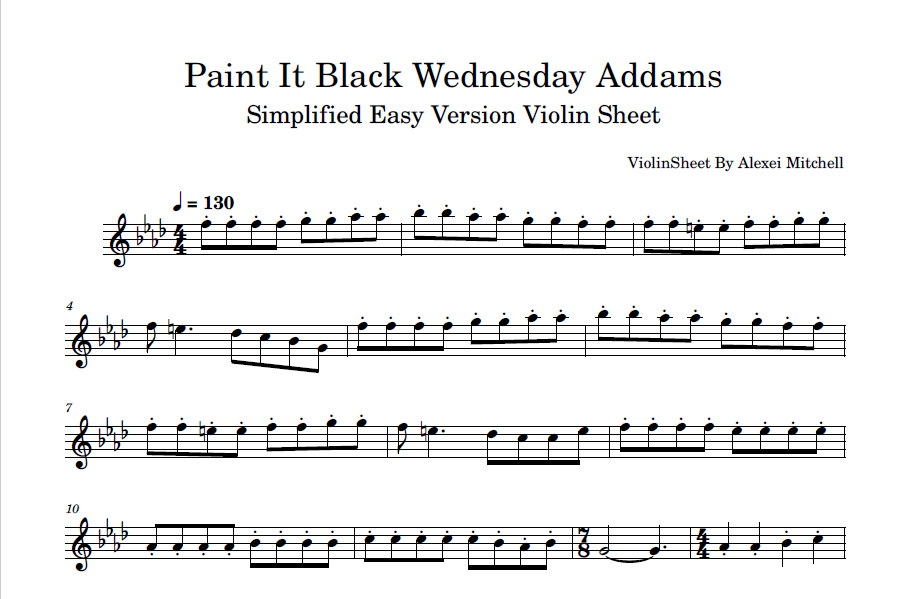 Paint It Black Wednesday (Simplified Violin Sheet)