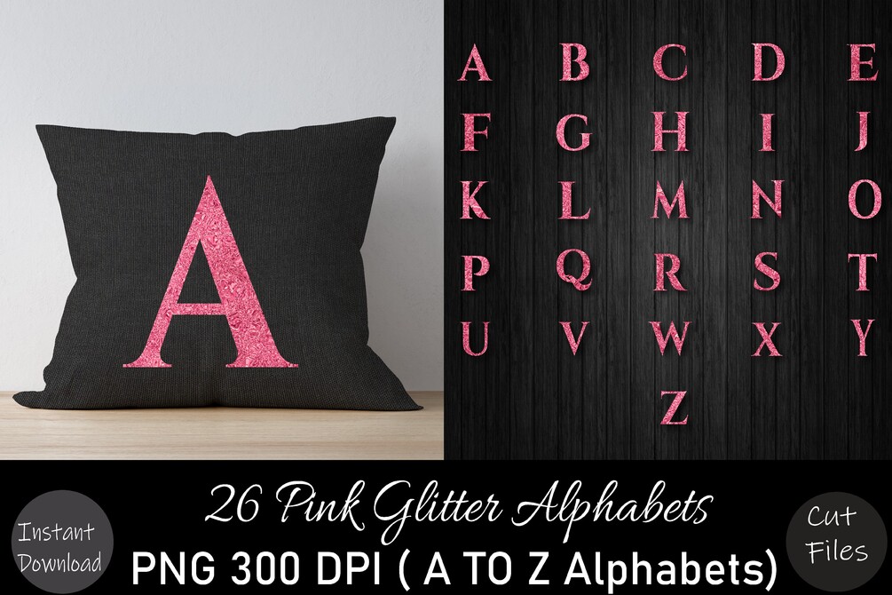 Pink Glitter A to Z Alphabets Set