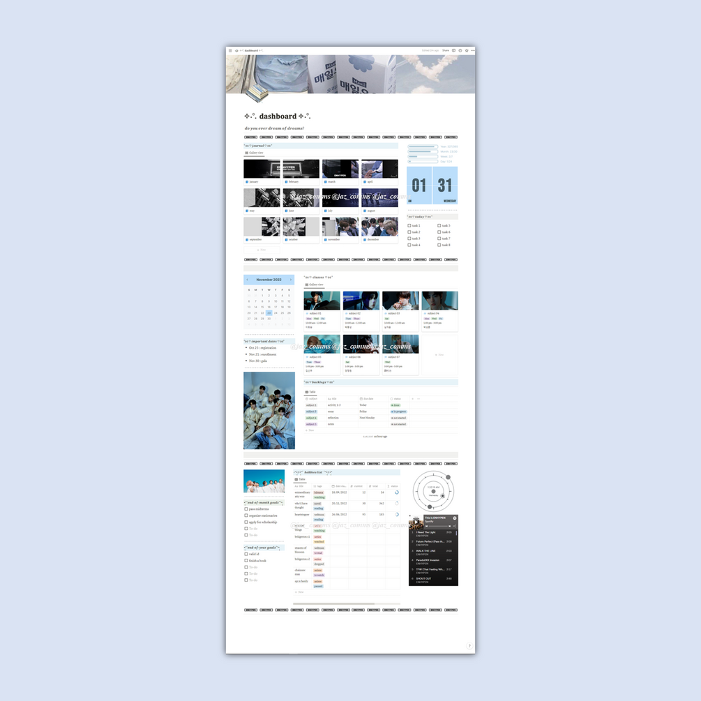 ENHYPEN BLUE THEMED NOTION TEMPLATE