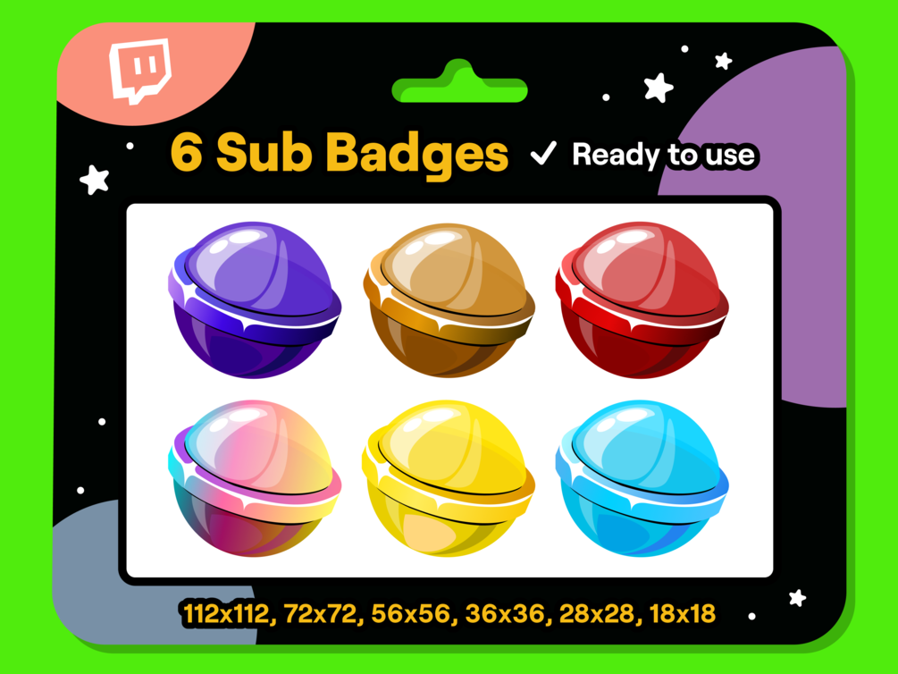 6x Planet Lollipops Sub Badges Pack