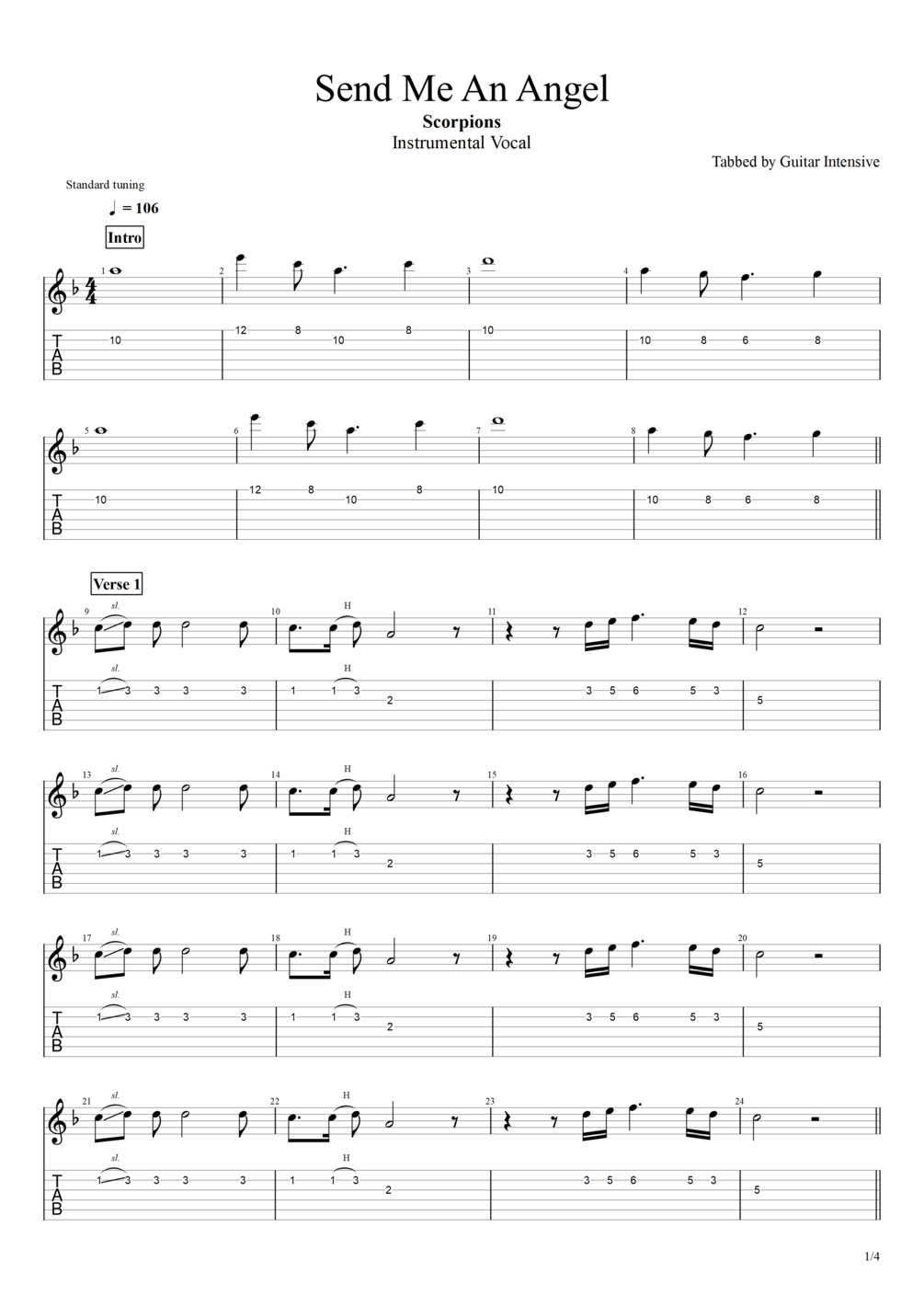 TAB. Send Me An Angel - Scorpions