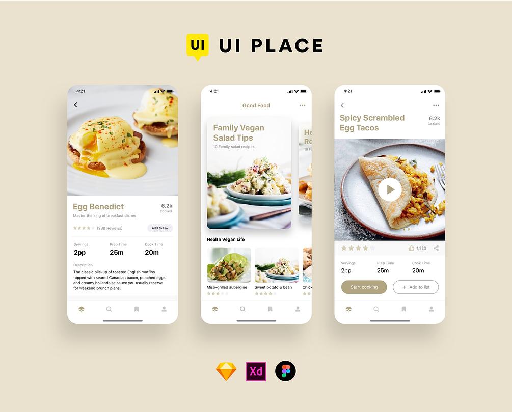 Good Food Recipes App UI Kit - UI Place
