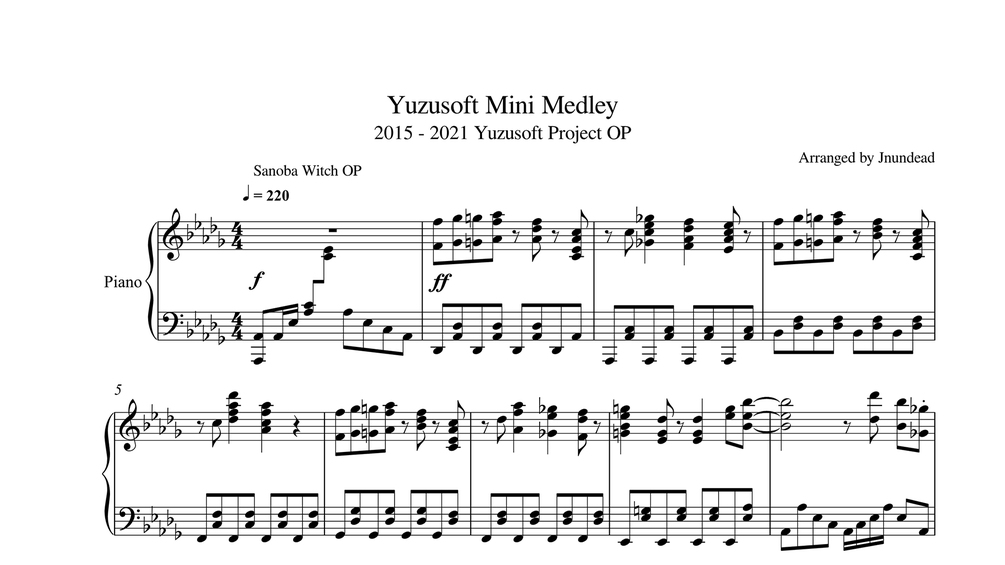 [Yuzusoft Mini Medley] 2015 - 2021 Yuzusoft Project OP Medley Piano ...