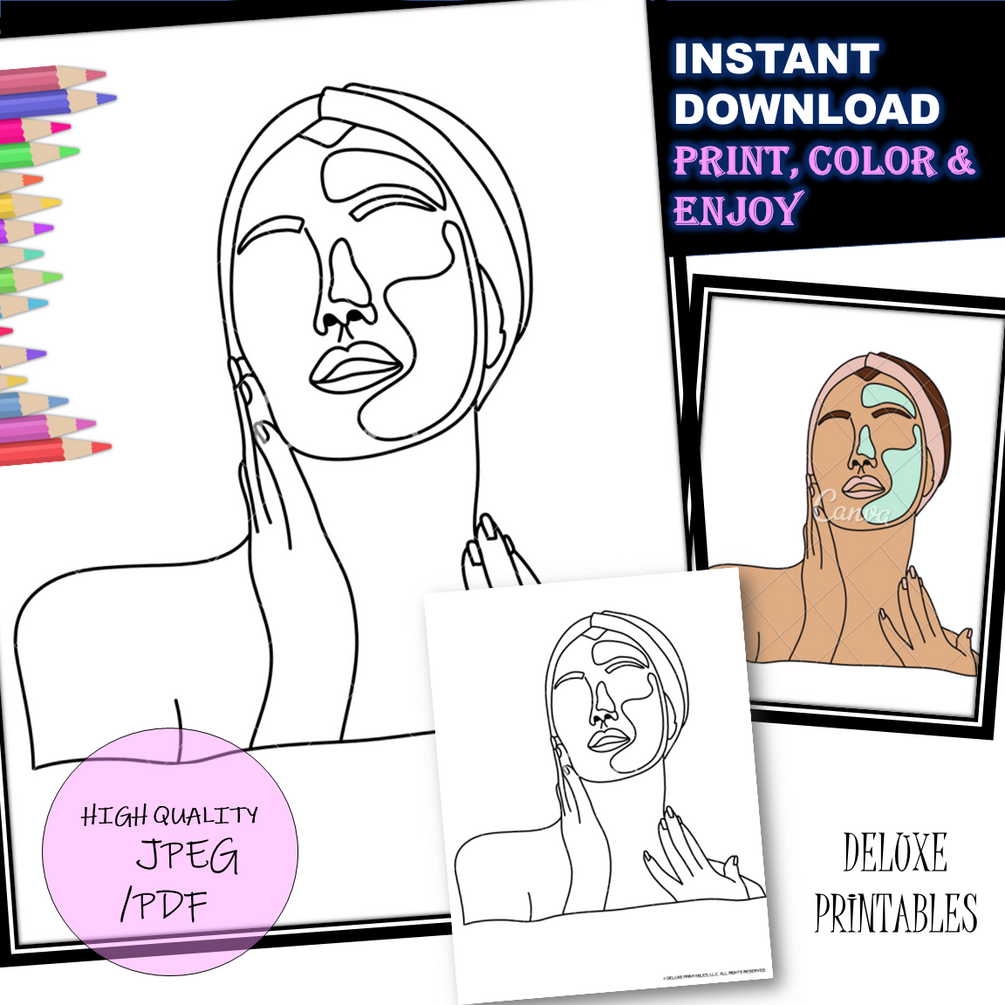 Handdrawn Skin Care Routine Women Face Mask & Beauty Line Art ...