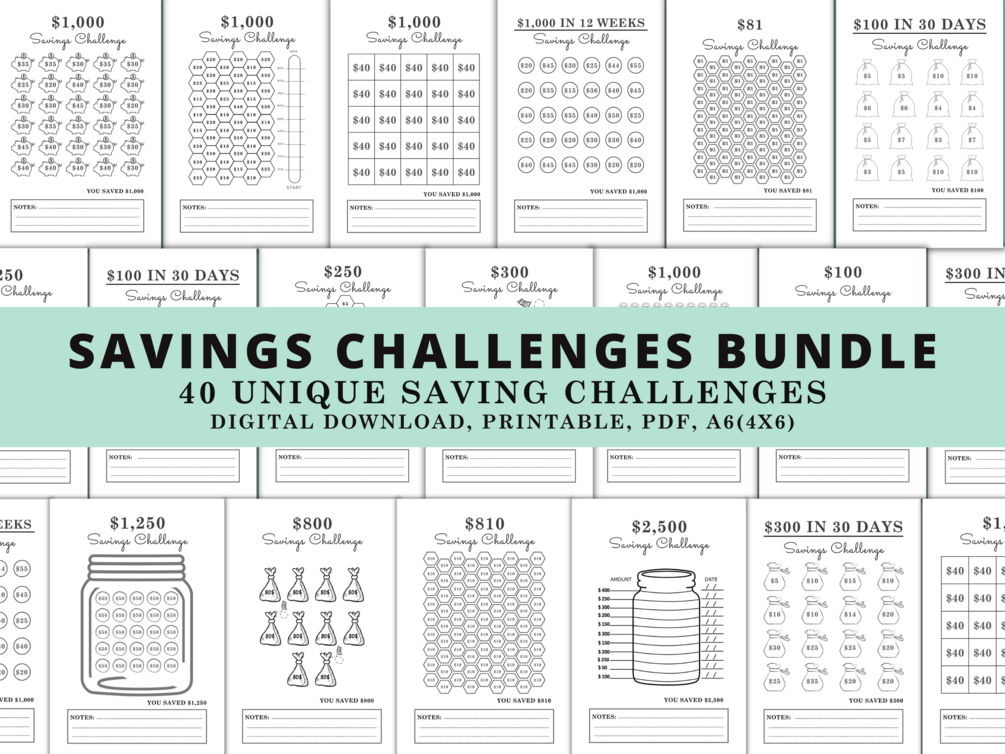 40 Savings Challenge Printable Bundle, Money Savings Tracker| Easy mini ...