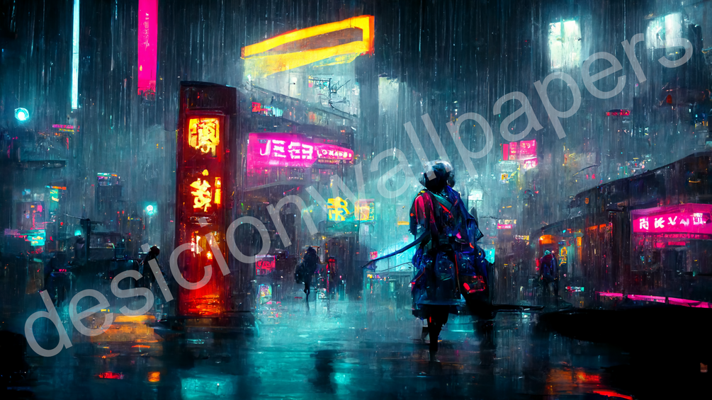 Samurai Neon Desktop Background 2077