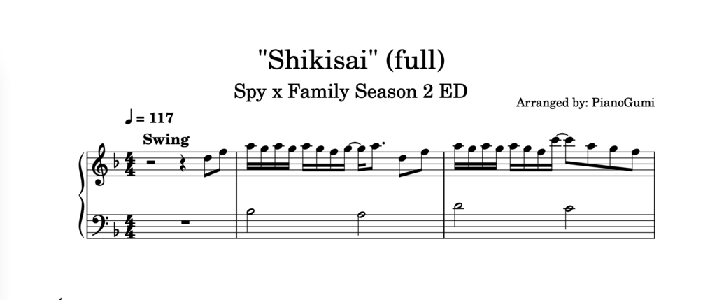 [full] Spy x Family Season 2 ED - "Shikisai" - EASY Piano Sheet Music