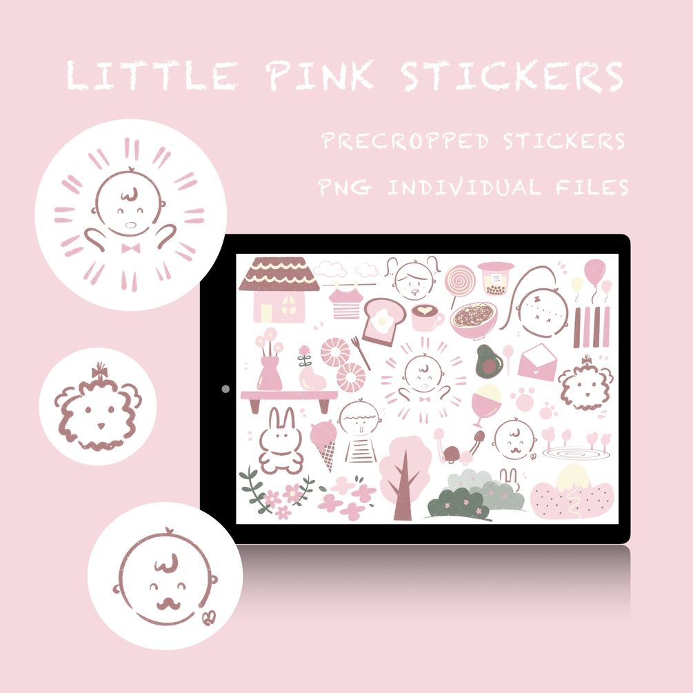 Little pink stickers | precropped sticker sheets in Goodnotes ...