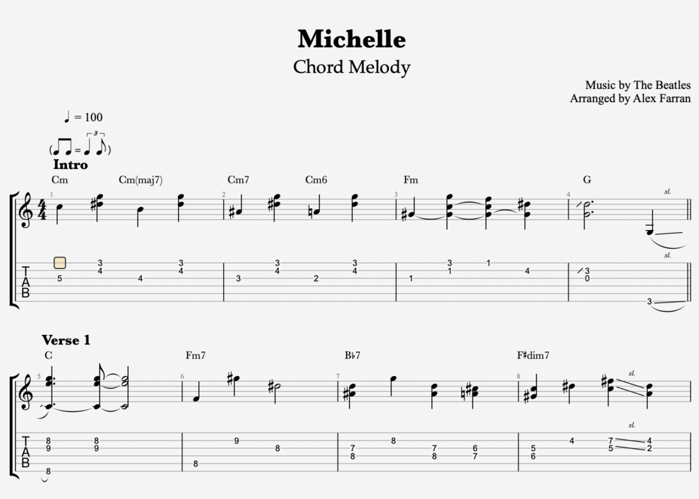 Michelle - The Beatles (chord melody by Alex Farran)
