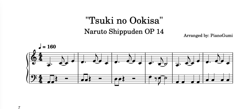 Naruto Shippuden OP 14 - "Tsuki no Ookisa" - Piano Sheet Music