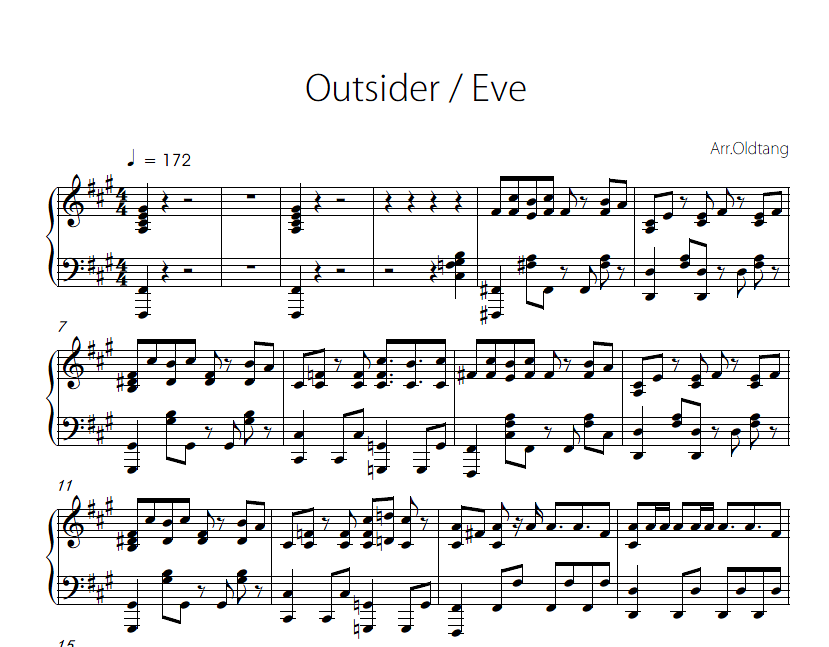 アウトサイダー - Eve / Outsider (PIANO SHEET)