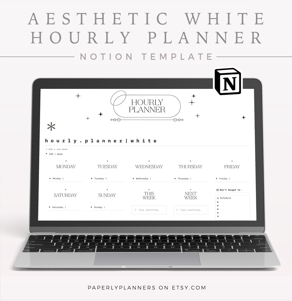 AESTHETIC WHITE Hourly Planner - Notion Free Template