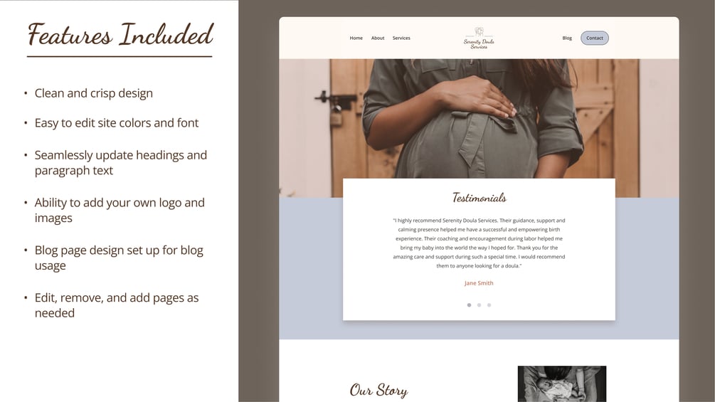 Serenity - Doula, Midwife, & Birthing Center Showit Website Template