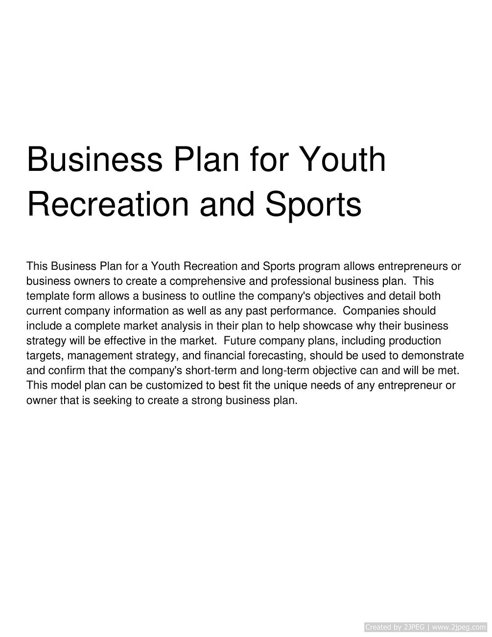 Business Plan for Youth Recreation and Sports