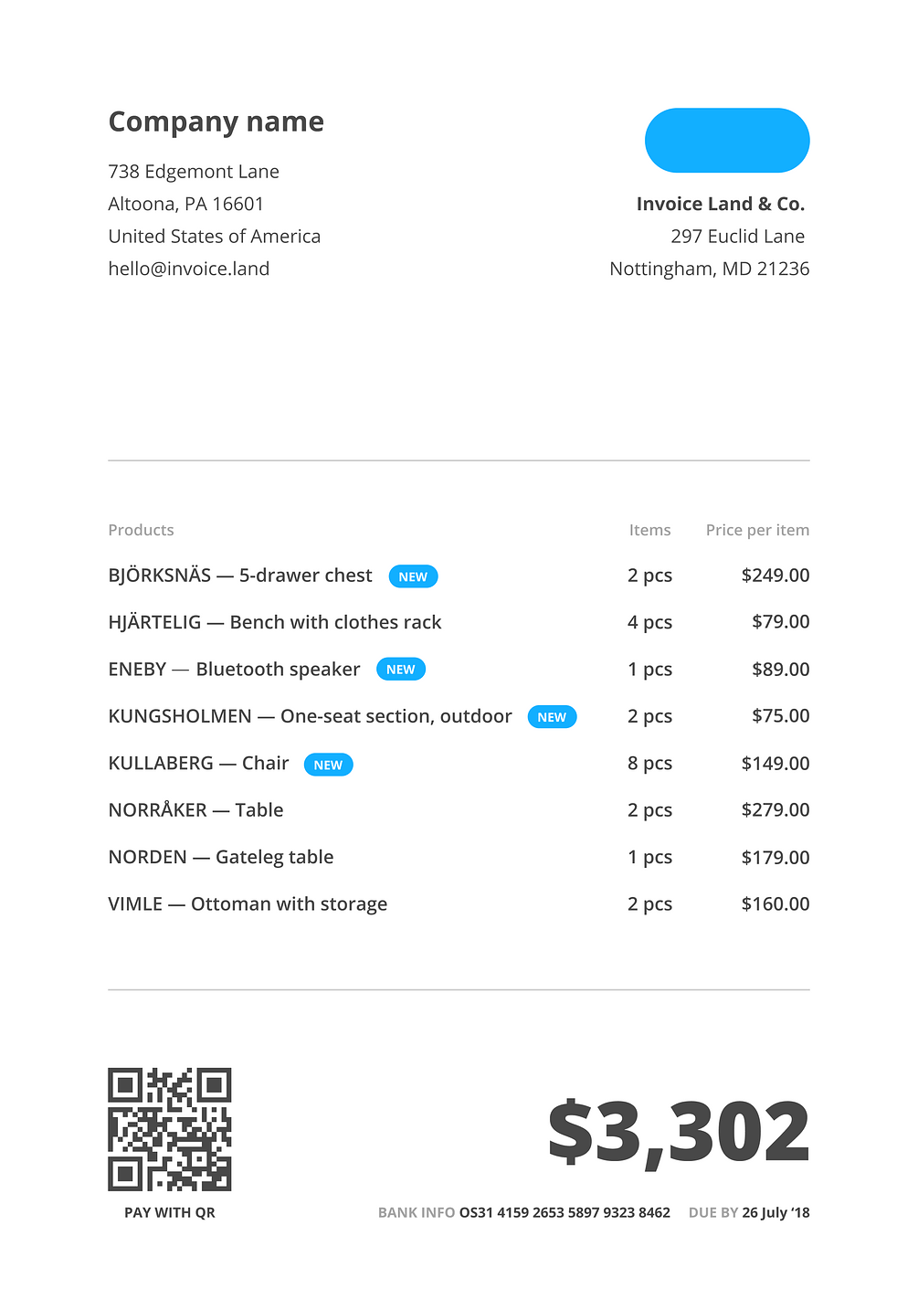 Invoice nr. 4 from InvoiceLand