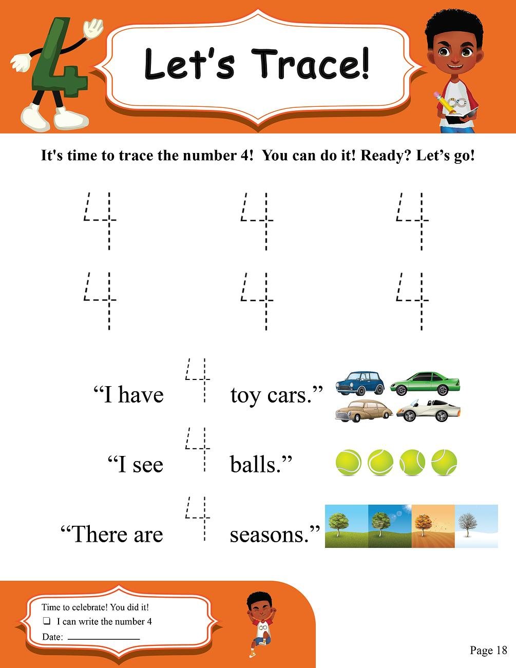 Learning Numbers with Jax: Number 4 Practice (4 worksheet bundle)