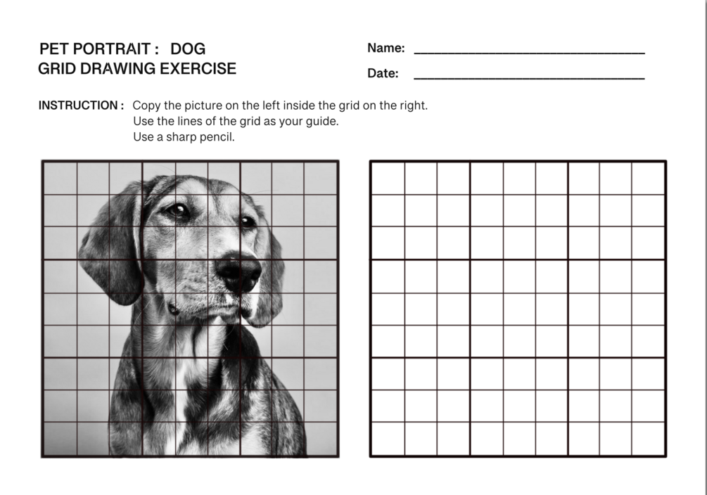 Grid Drawing Exercise: Portraits of Dogs [Artistic Development Worksheets]