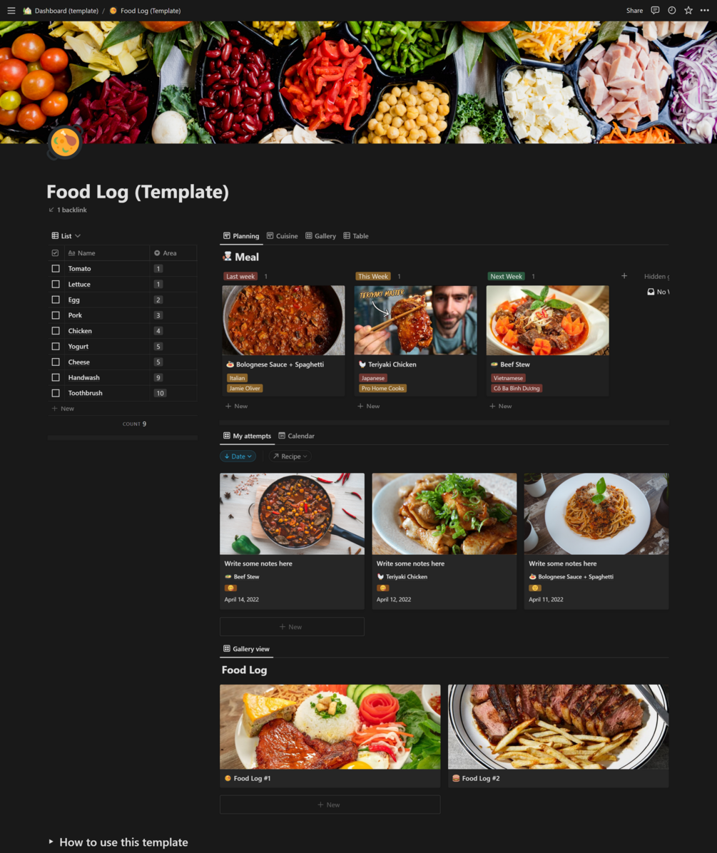 🥘 MEAL PLANNER / FOOD LOG - Notion template