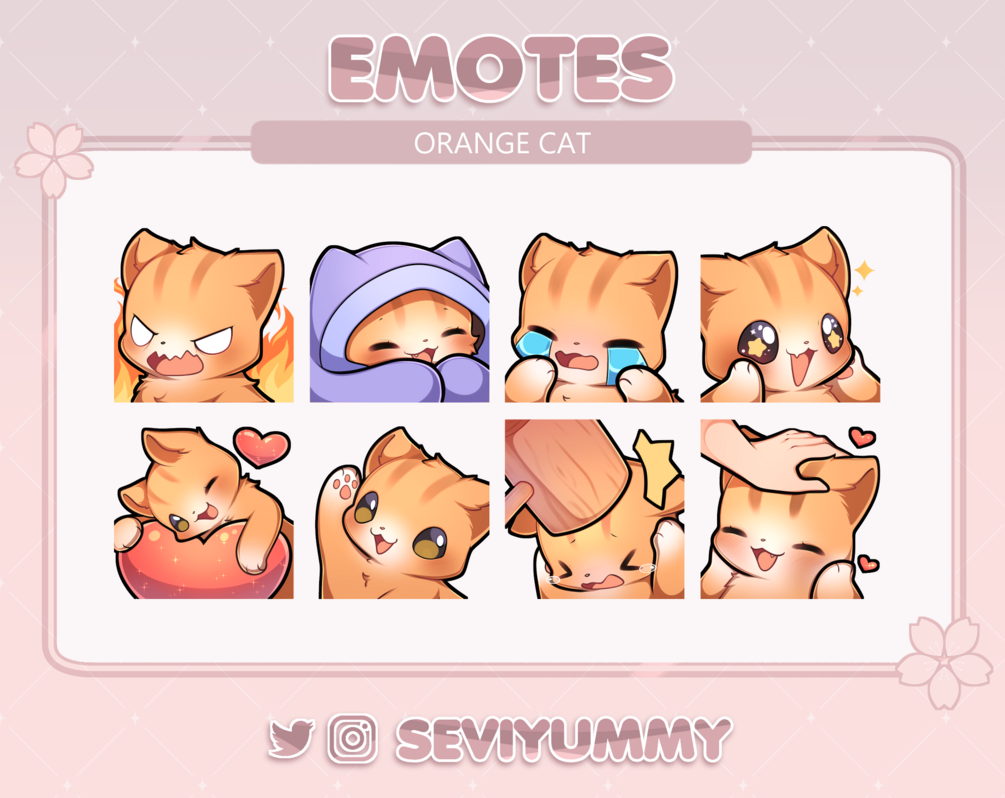 Cute Orange Cat Emotes Twitch Discord Kawaii Kitty Neko