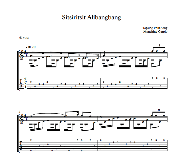 Sitsiritsit Alibangbang for Solo Guitar