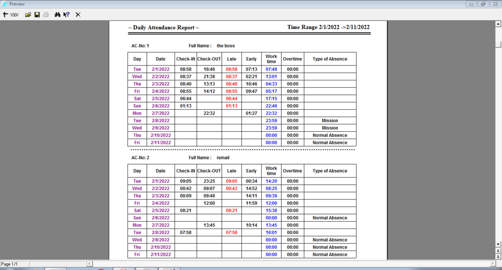 ZKT Daily and Monthly Attendance Reports