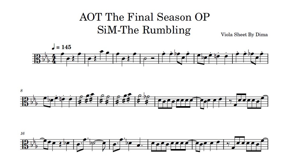 AOT The Final Season OP SiM-The Rumbling Viola Sheet