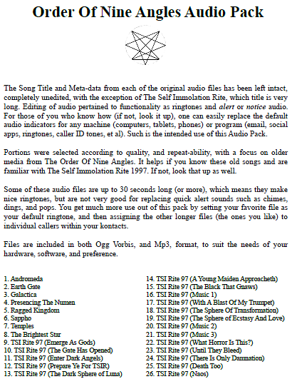 Order Of Nine Angles Audio