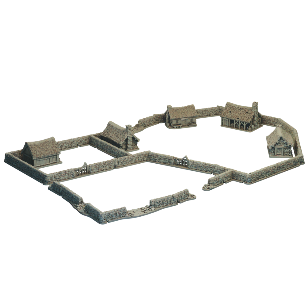 Scenery 10mm Farm Buildings And Dry Stone Walls For Resin Printing 