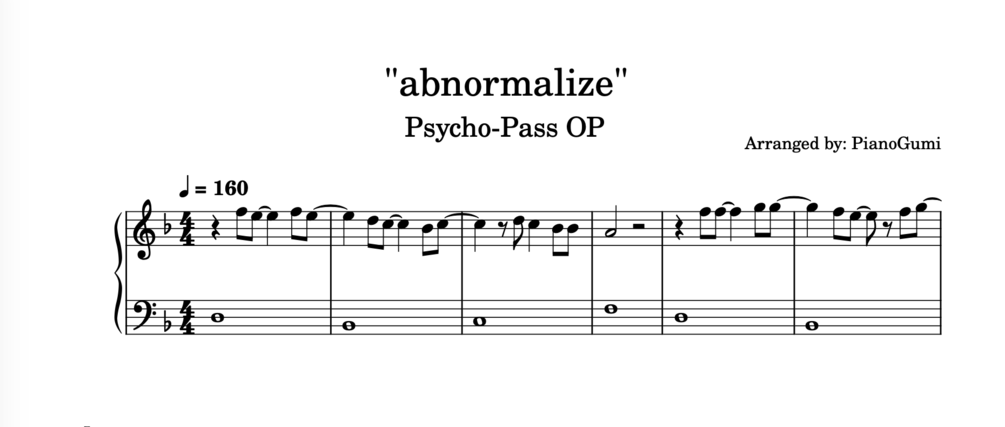 Psycho-Pass OP - "Abnormalize" - Piano Sheet Music