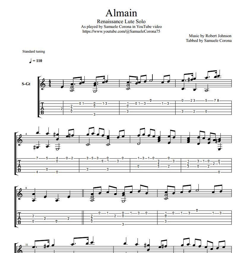 Almain - Renaissance Lute Solo – Robert Johnson Guitar Cover