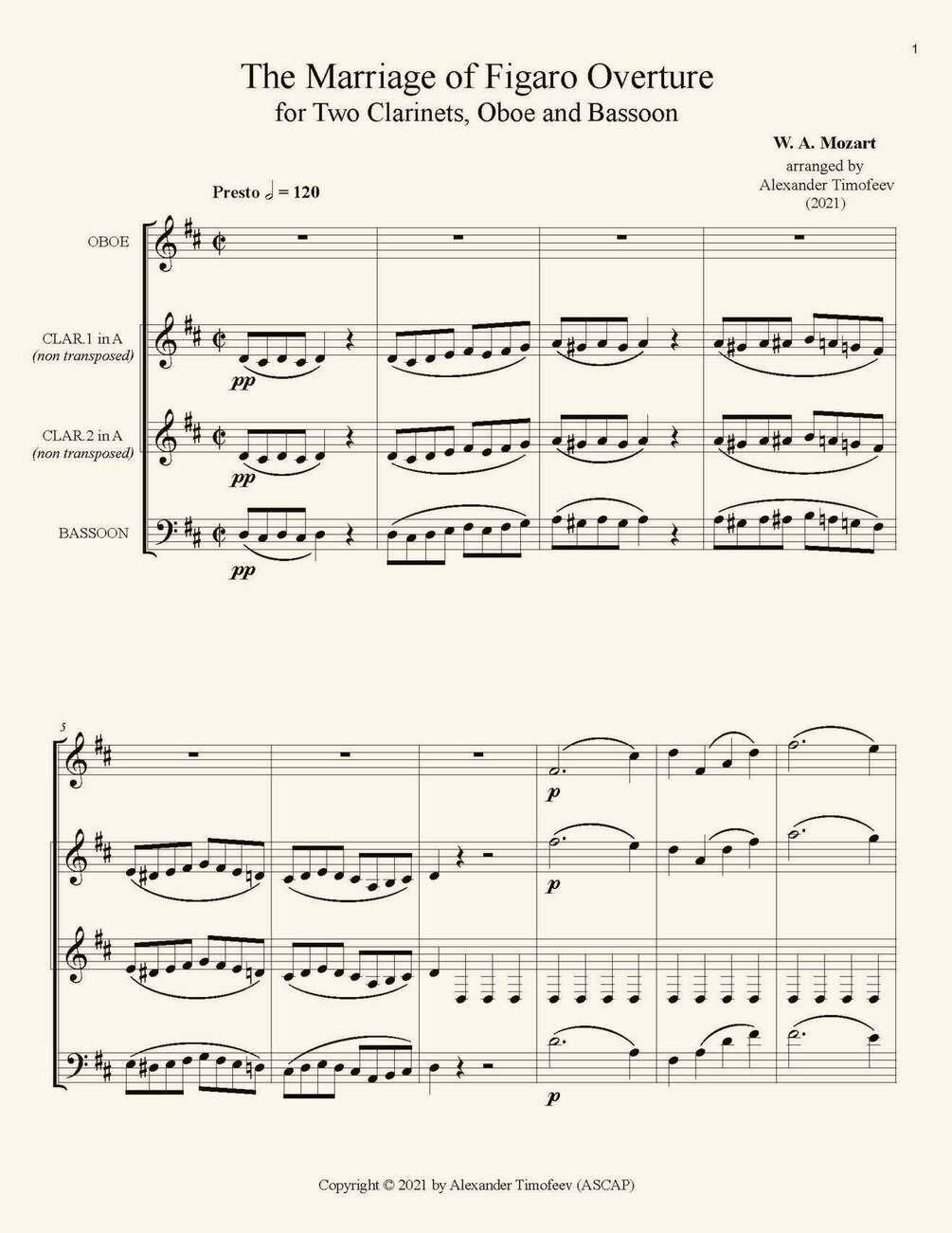 Mozart: The Marriage of Figaro Overture, for Two Clarinets, Oboe, and ...