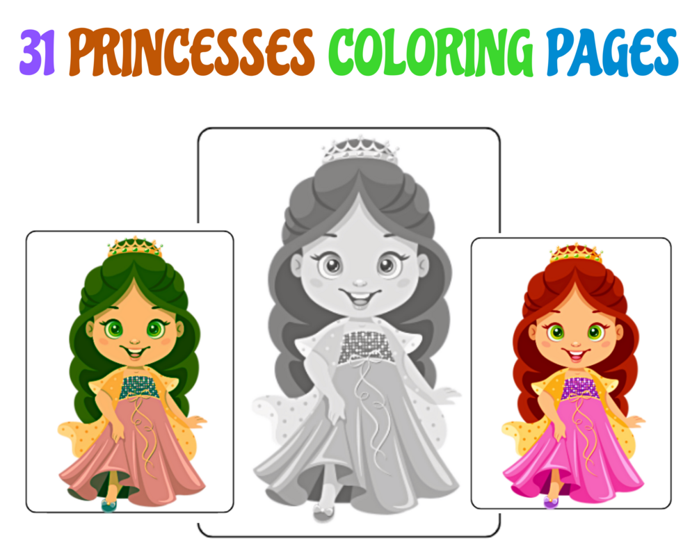 Princess coloring pages, Grey scale coloring, 31 pages, Procreate ...