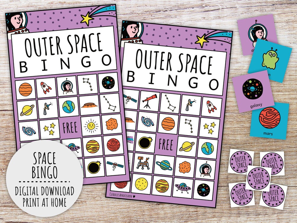 Outer Space Bingo Game For Kids, Kids Galaxy Party Game, Classroom Game ...