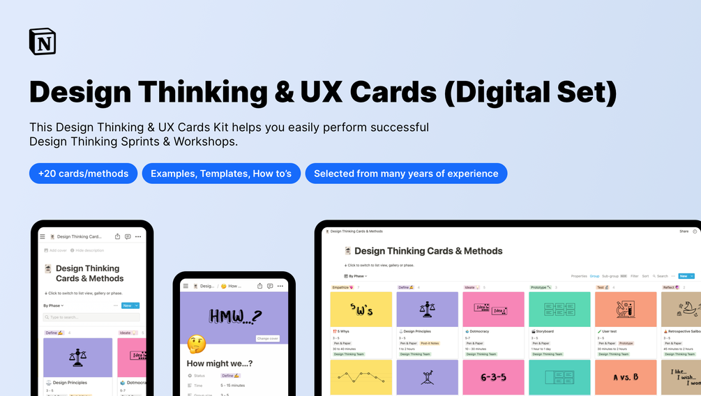 Design Thinking & UX Cards (Digital Set for Notion)