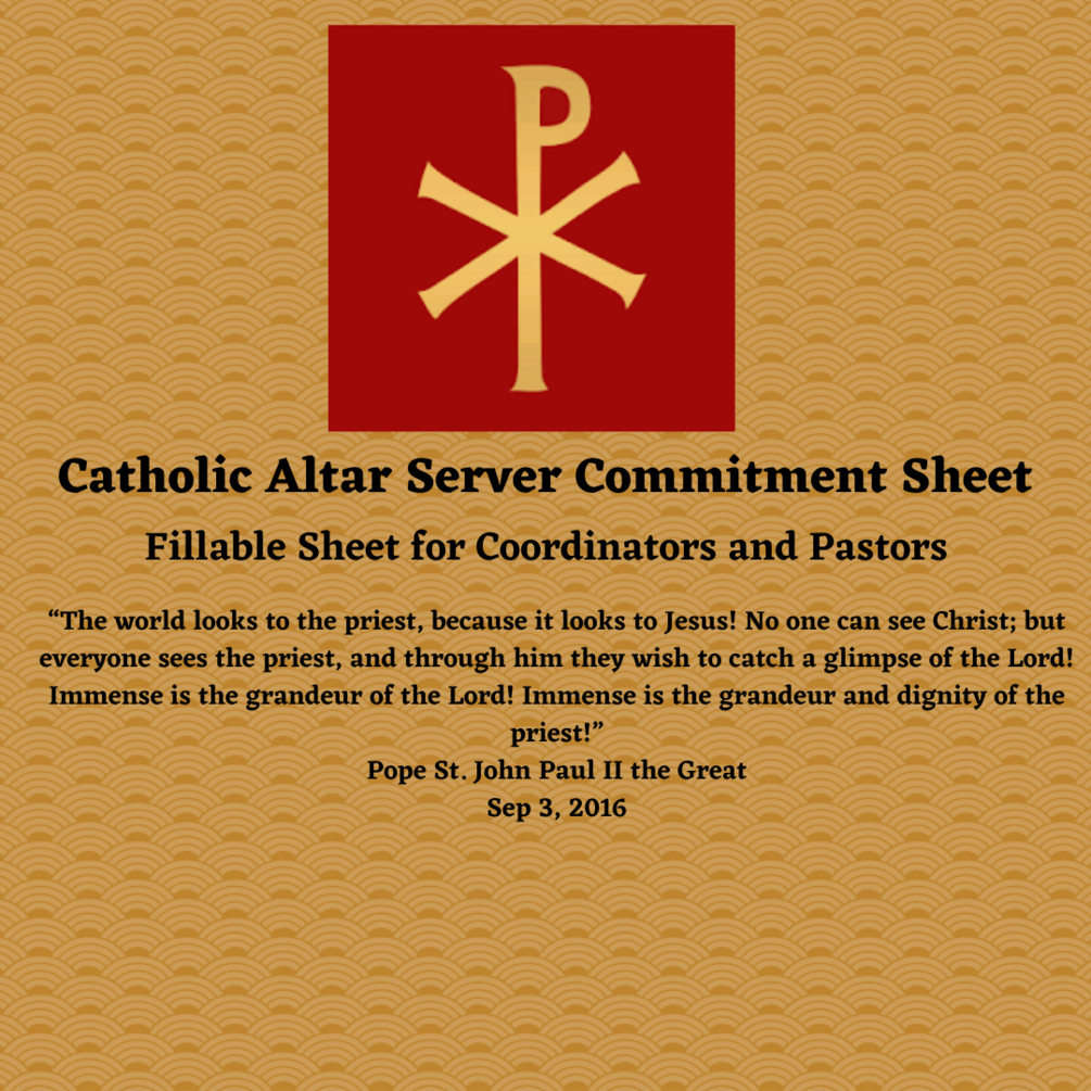 Catholic Altar Server Commitment Sheet for Parents