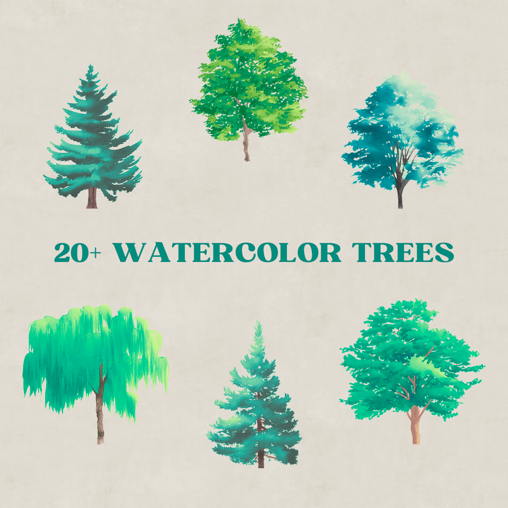27 Watercolor Trees - Includes autumn variations