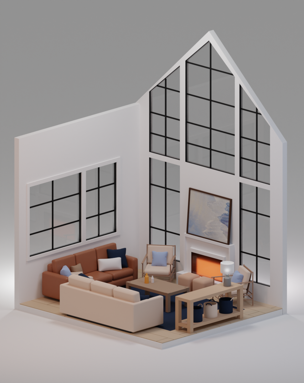 Farmhouse living room Blender 3D Model