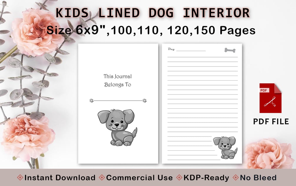 KDP Interiors Download, Kids Cute Dog Lined Journal Paper, PDF Template ...