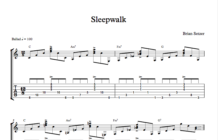 Sleepwalk - Brian Setzer - Guitar Tab