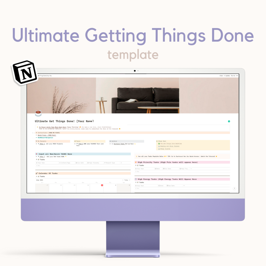 Ultimate Getting Things Done - GTD Notion Template | Notion Study and Productivity Template ...