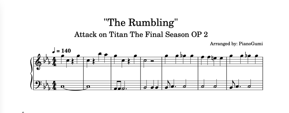 Attack on Titan The Final Season OP 2 - "The Rumbling" - Piano Sheet Music