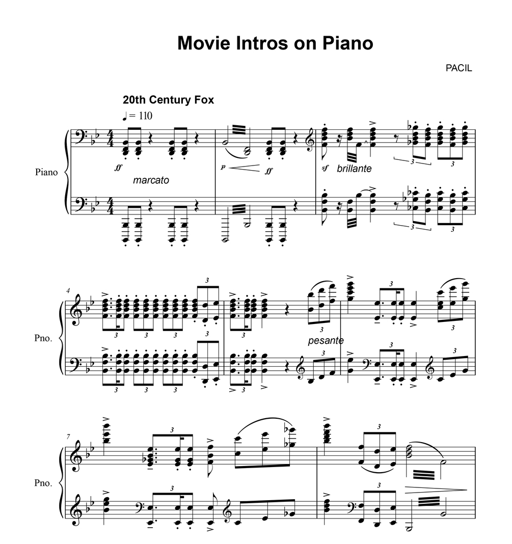 MOVIE INTROS ON PIANO (sheet music)