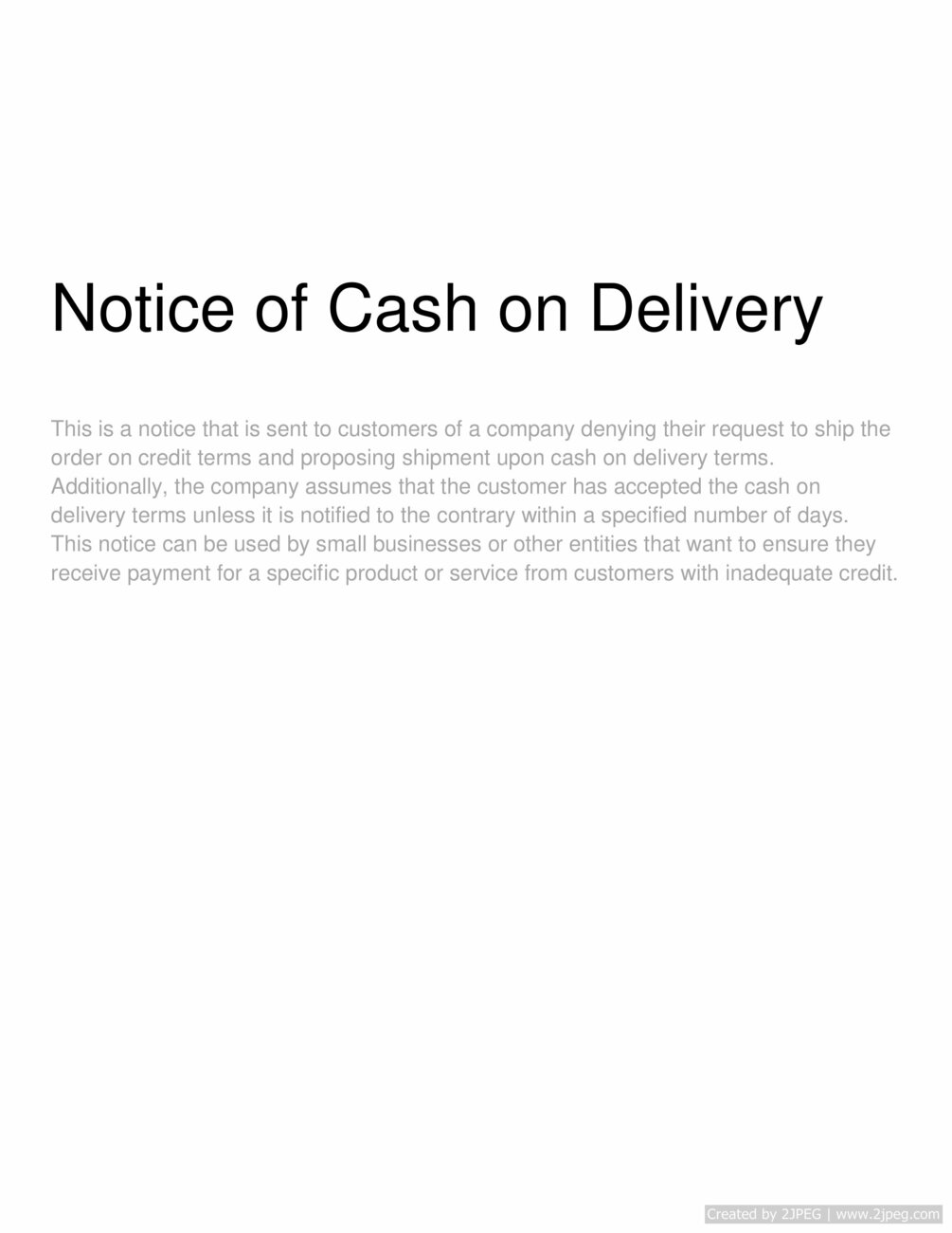 Notice of Cash on Delivery