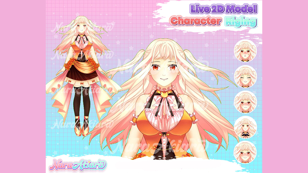 Vtuber Model and Rigging Anime Girl Orange Rose Premade, Live2d ready ...