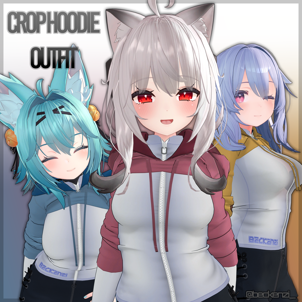 3D Extra Crop Hoodie for VRChat, Kikyo, Maya, Selestia, Rindo
